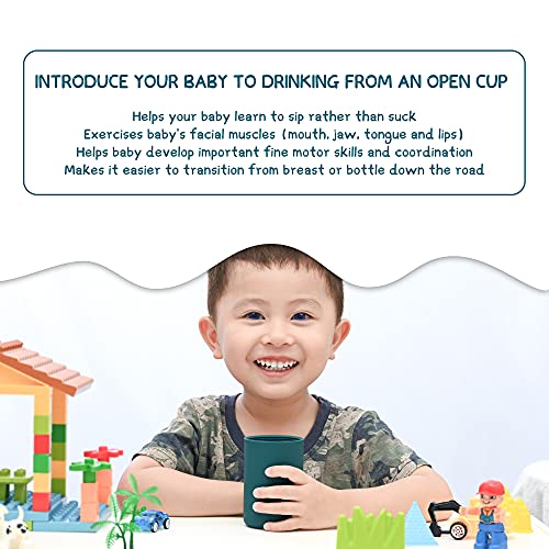 JOYIT Baby and Toddler Silicone Straw Cup 6 oz | Training and Learning Open Cup for Baby Independent Drinking | Promotes Fine Motor Skills | with a Nonspill Lid and Silicone Straw (Ocean Blue)