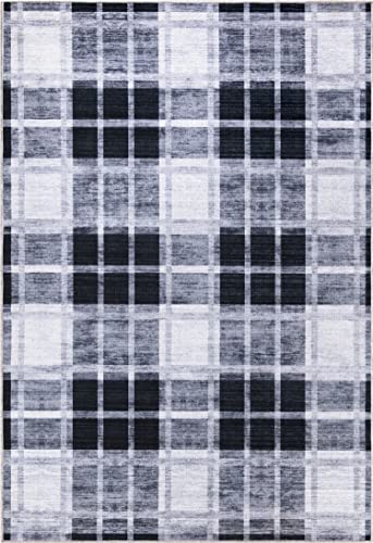 Abani 5' x 8' Rectangular Area Rugs - Cream Grey Farmhouse Plaid Polypropylene, Non-Shedding and Stain Resistant Machine Washable Large Rugs