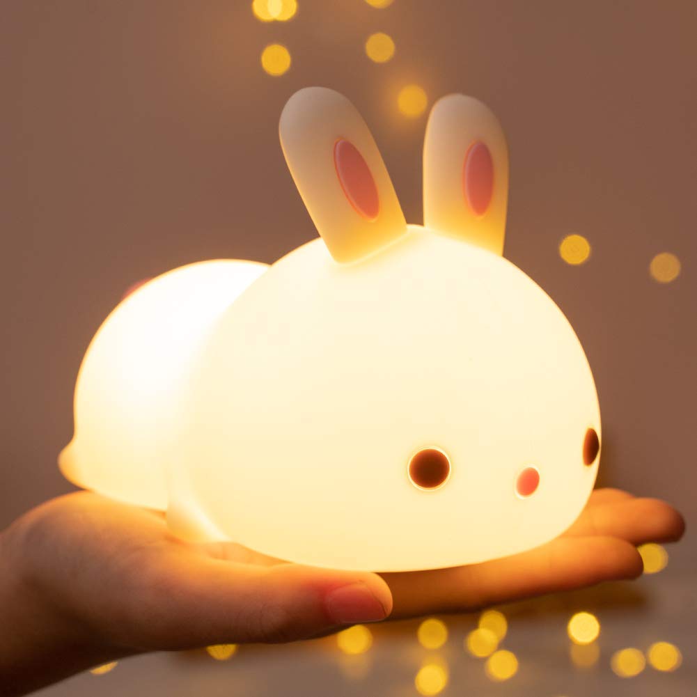 Cute Bunny Kids Night Light, Bunny Light Cute Lamp Battery Operated Nursery Toddler Night Lights for Girls Kids Babies - Portable Squishy Color Changing Birthday Christmas Gift Nightlight for Children