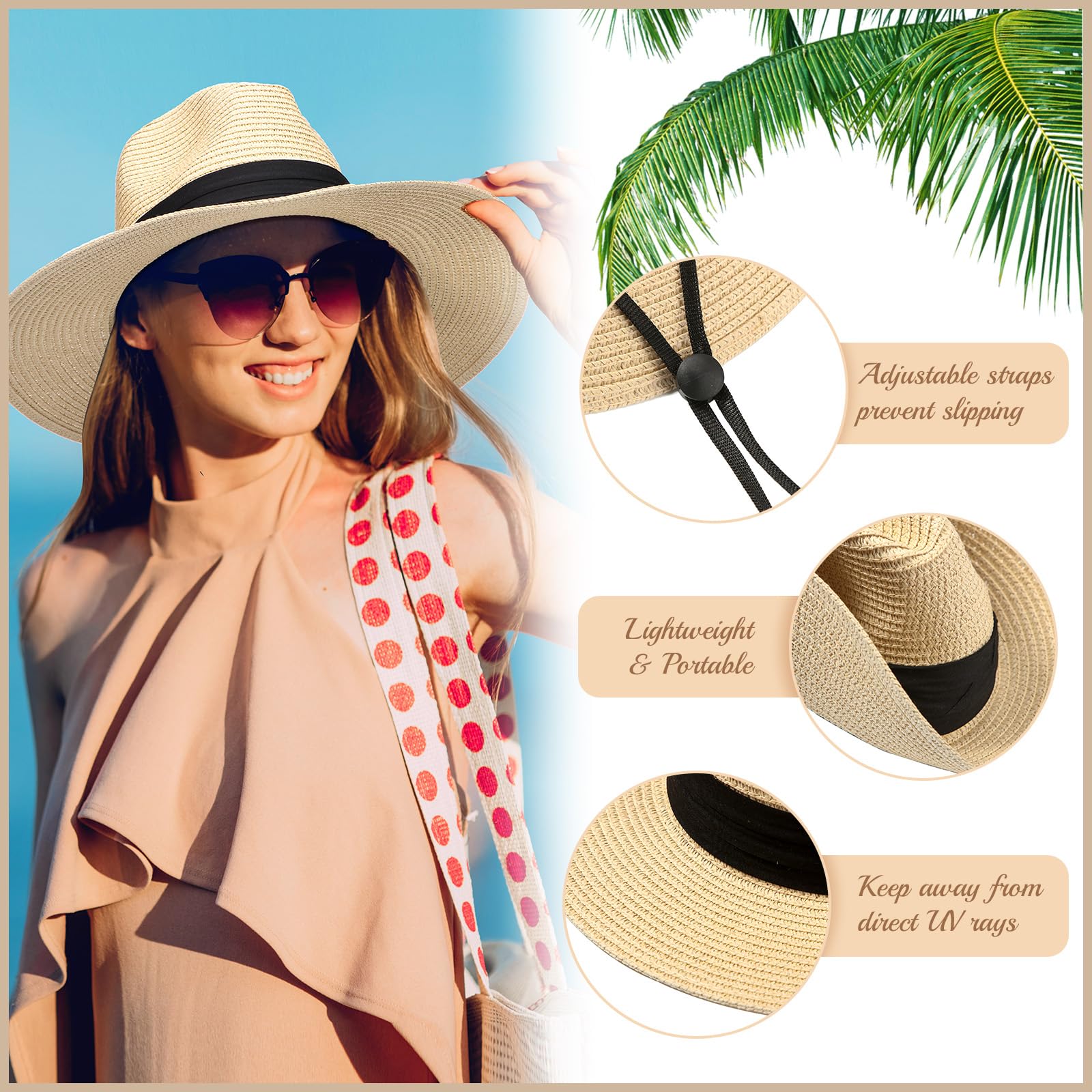24 Pcs Women Straw Panama Hat Bulk Wide Brim Fedora Beach Sun Hat Summer Straw Hat Fedora Cap Panama Sun Hat for Women Men (Vivid Colors)