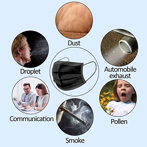 Pack of 50 Disposable Face Mask 3-Ply Breathable & Comfortable Safety Mask, Protective Masks for Indoor and Outdoor - Individually Wrapped (Black Mask)