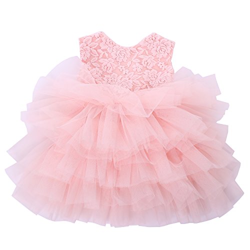 Cilucu Baby Girls Dress Toddler Kids Party Dress Tutu Pageant Lace Dresses Gown for Flower Girl Baby Birthday Pink Peach 6 Months-12 Months