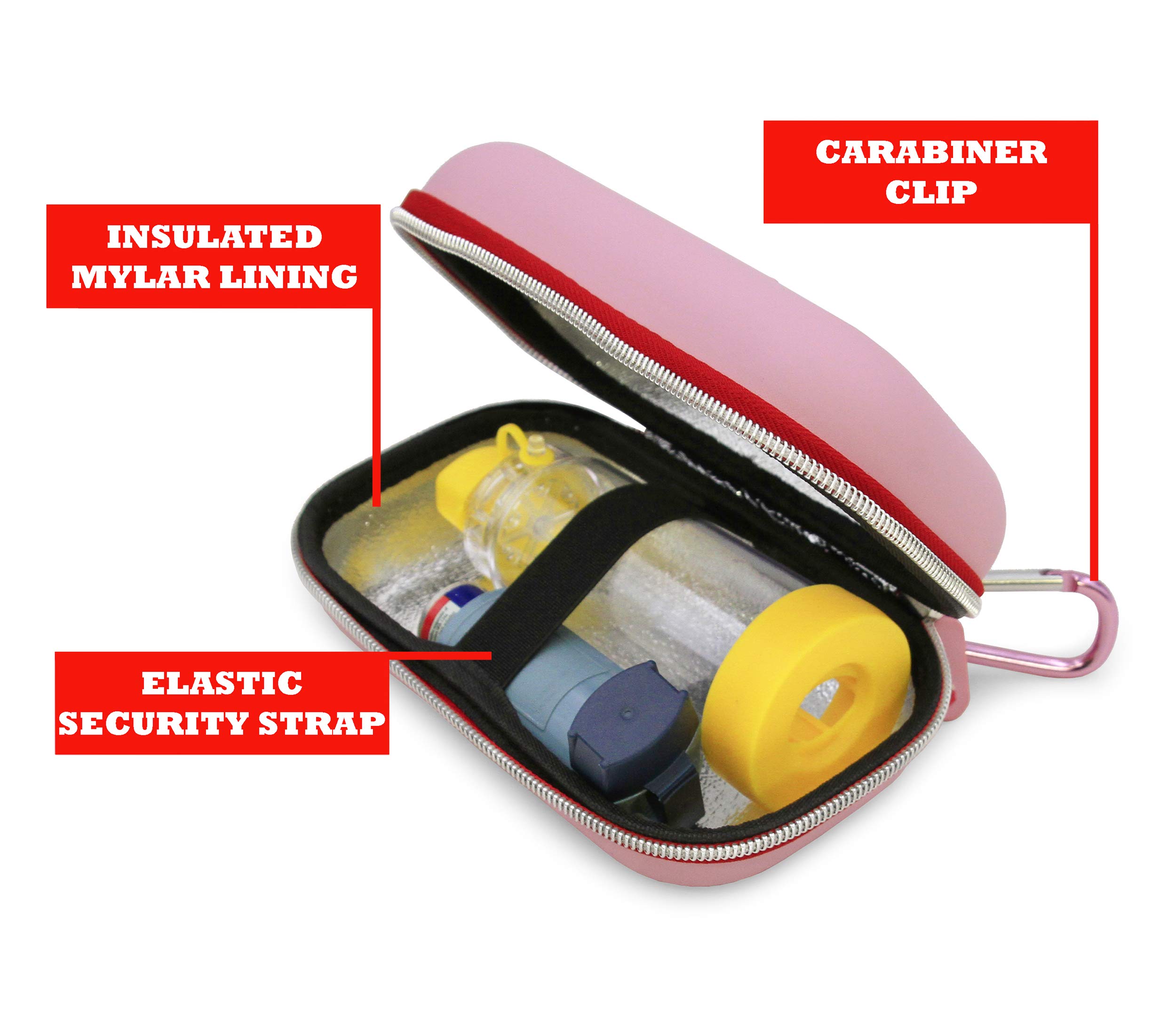 CASEMATIX Pink Compact Insulated Asthma Inhaler Travel Bag Case Compatible with Chamber Inhaler Spacer, Masks and More - Does Not Fit Spacers Longer Than 6.25 inches, Includes CASE ONLY