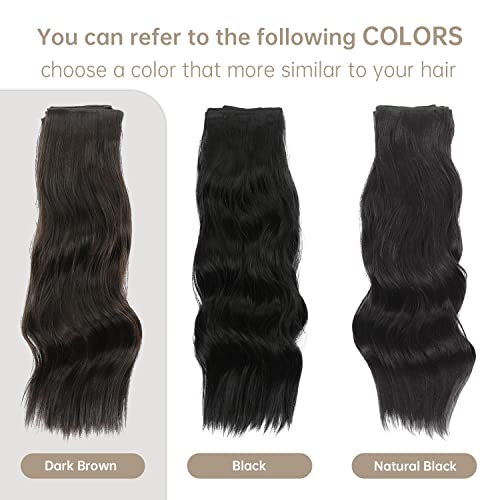 Sué Exquisite Dark Brown Hair Extensions Clip in Long Synthetic Hair Extensions 20 inches Thick Hairpieces for Women