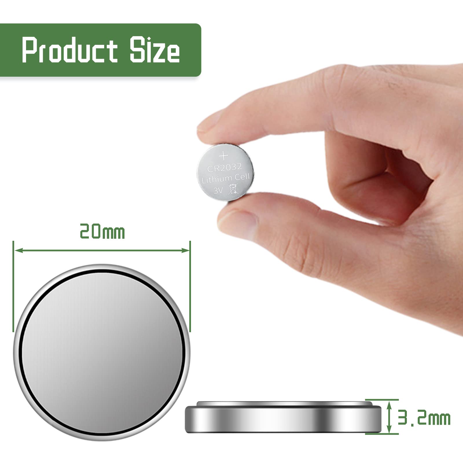 anmas rucci 100PCS CR2032 Lithium 3V Coin Battery, CR2032 Li-ion Lithium Batteries 3V Coin Button Cell, CR2032 3V Battery for Key Fob, Car Remote