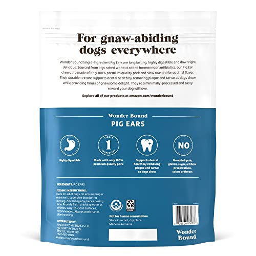 Amazon Brand – Wonder Bound Whole Pig Ears Dog Treats, Pork, 4.23 ounce, 6 Count (Pack of 1)