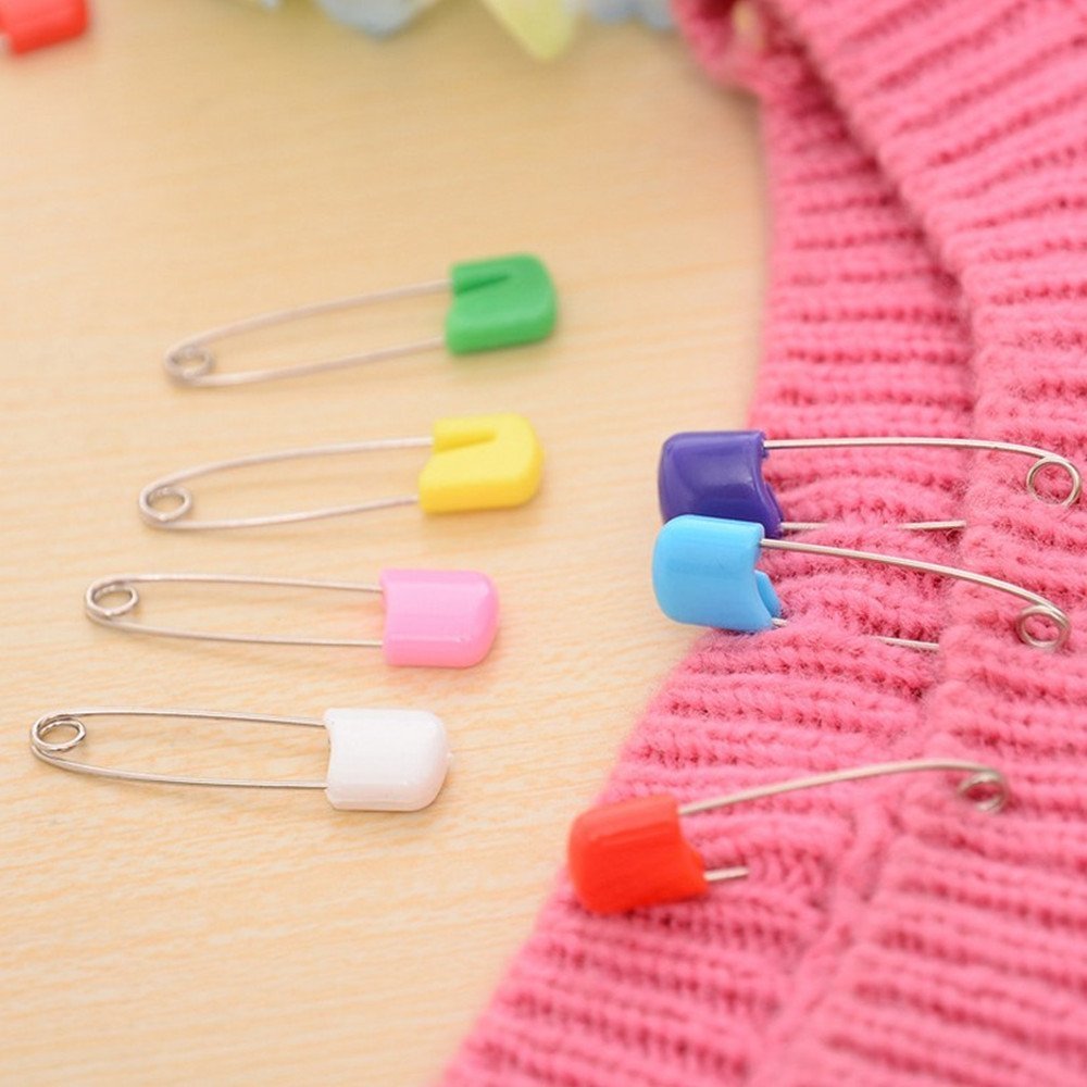 AnMiao Star 100 Pcs 7 Colors Plastic Head Safety Pin Safety Locking Baby Cloth Diaper Nappy Pins (1.6Inch Long)