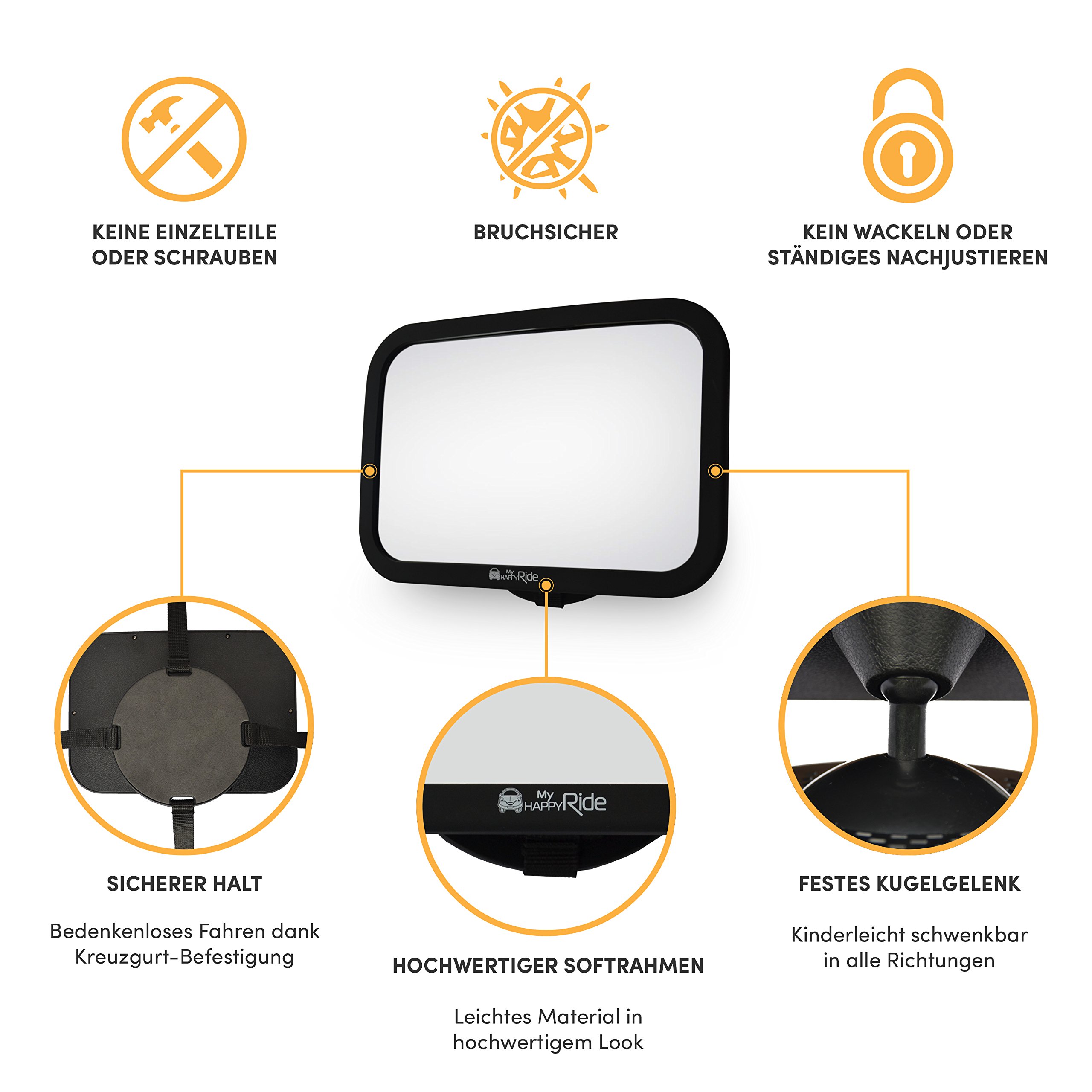 Baby Car Mirror - Shatterproof Car Rearview Mirror to see Child/Infant in Baby Seat, Safety Mirror, Easy Installation