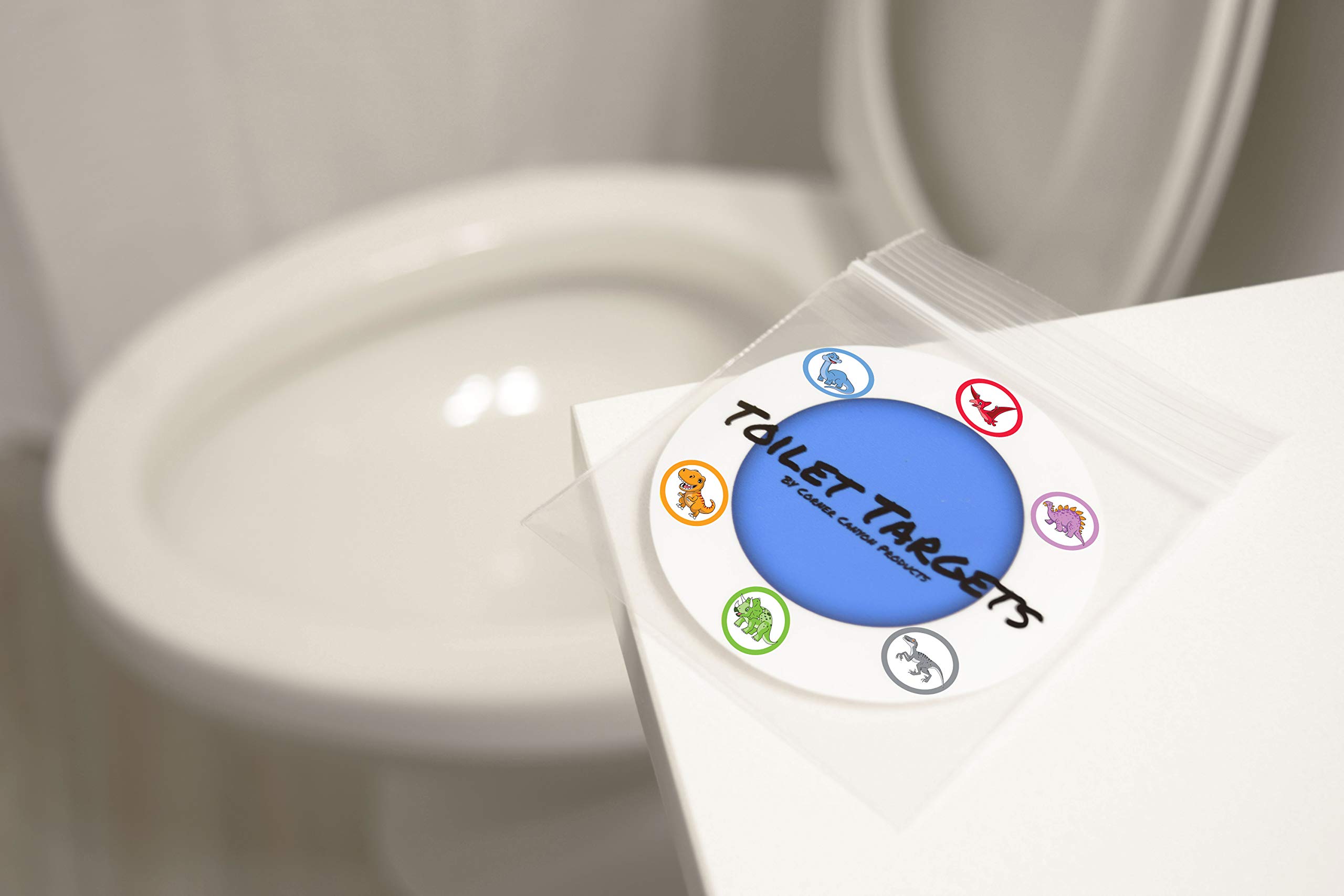 Corner Canyon Products 75 Count Dinosaur Toilet Targets, 2x2 Inch Paper, Green, Indoor Use, Flushable, Biodegradable, Sewage Safe, Potty Training Targets for Boys