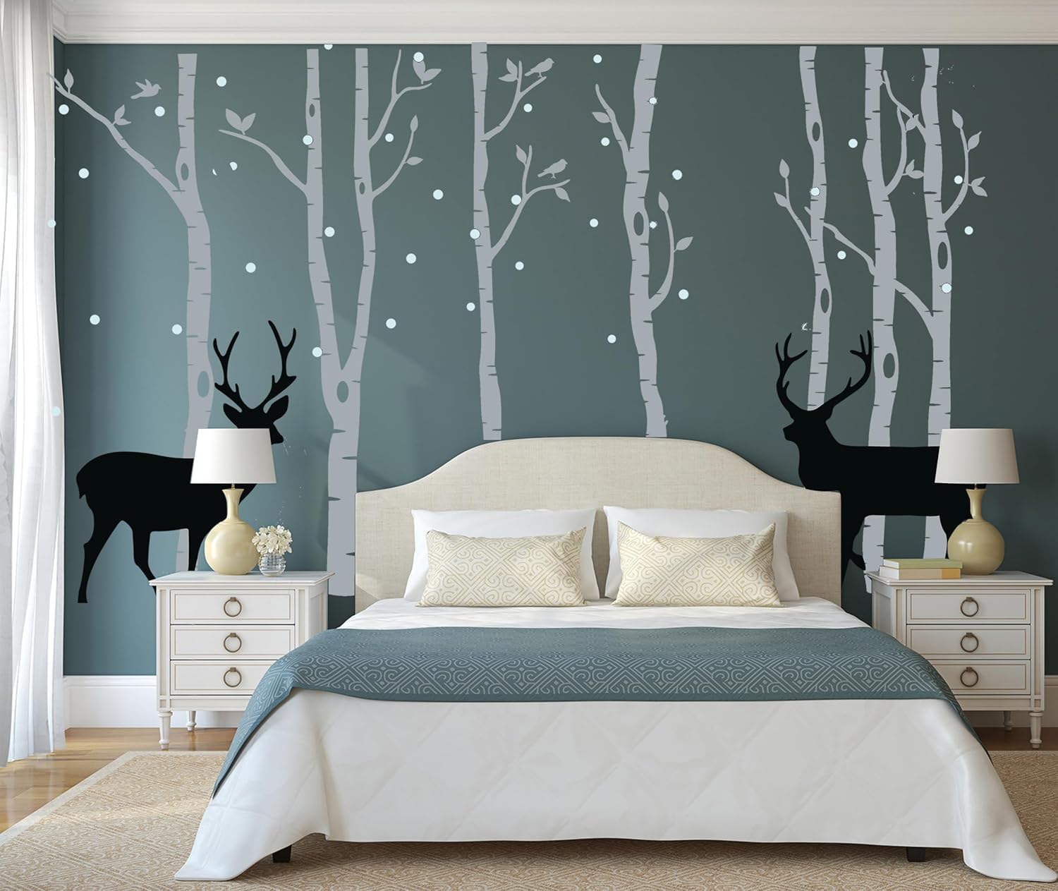 Birch Tree Deer Wall Decal Nursery Forest Removable Birch Trees Vinyl Sticker for Kids Bedroom Decor Nursery Bedroom (Grey)