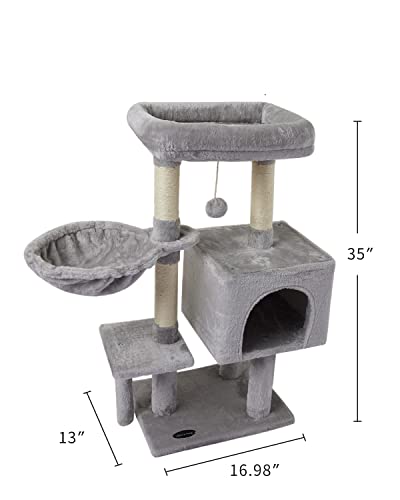 FISH&NAP US09H Cute Cat Tree Kitten Cat Tower for Indoor Cat Condo Sisal Scratching Posts with Jump Platform Cat Furniture Activity Center Play House Grey
