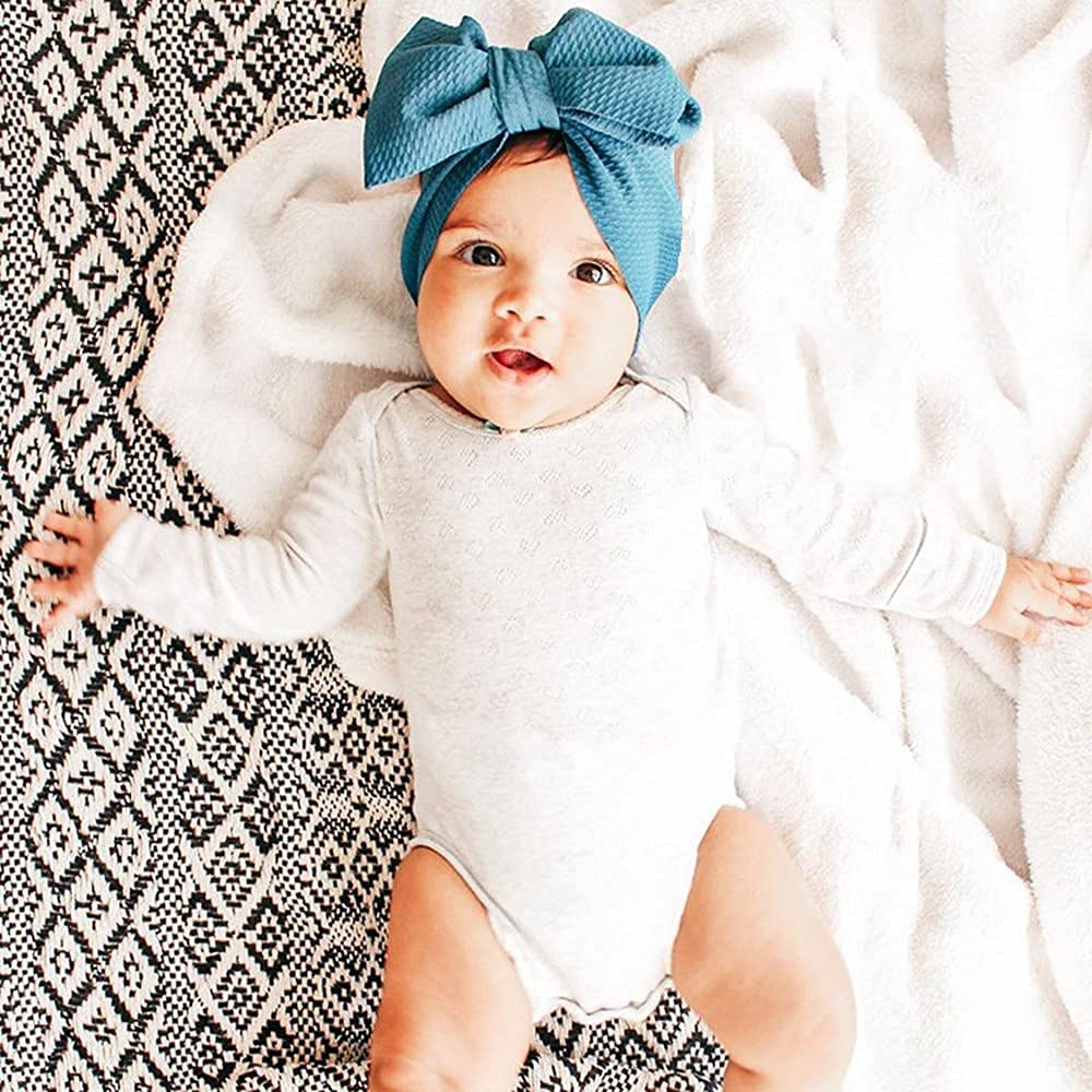 Cinaci 8 Pack Solid Big Knotted Hair Bow Large Bowknot Knot Beanie Turban Hats Caps Headwraps for Baby Girls Infants Toddlers Kids