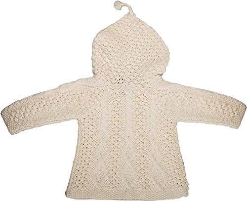 Carraig Donn 100% Merino Wool Baby Hoodie With Side Fastening Buttons Natural 12-18 months