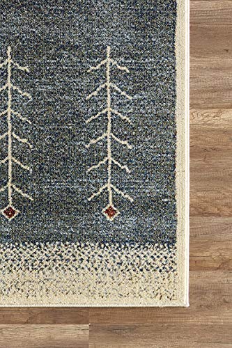 Abani Southwestern Distressed Vintage Style Area Rug, Mesa Collection - Blue & Beige Plant Stalk Design 3'x5' Accent Rug Rugs