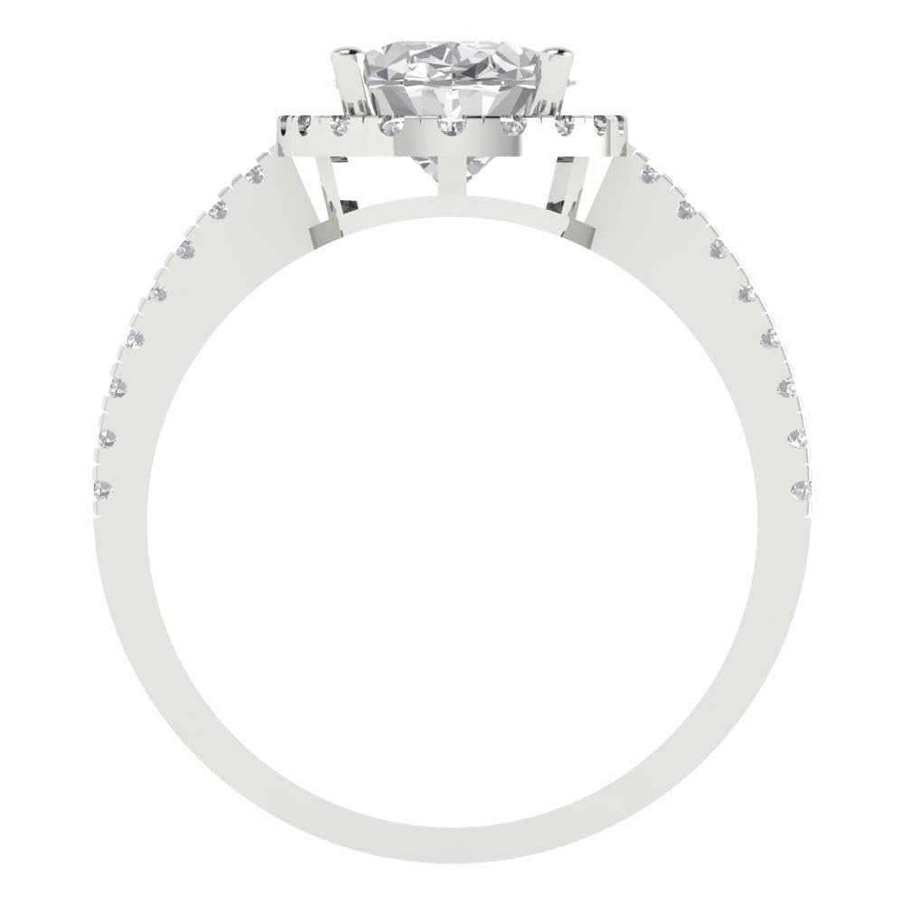 2.27 Ct Oval Cut Clear Simulated Diamond Solid 14K White Gold Halo Solitaire W/Accents Engagement Promise Bridal Ring SZ 5.75