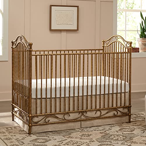Namesake Camellia 3-in-1 Convertible Metal Crib in Vintage Gold, Greenguard Gold Certified