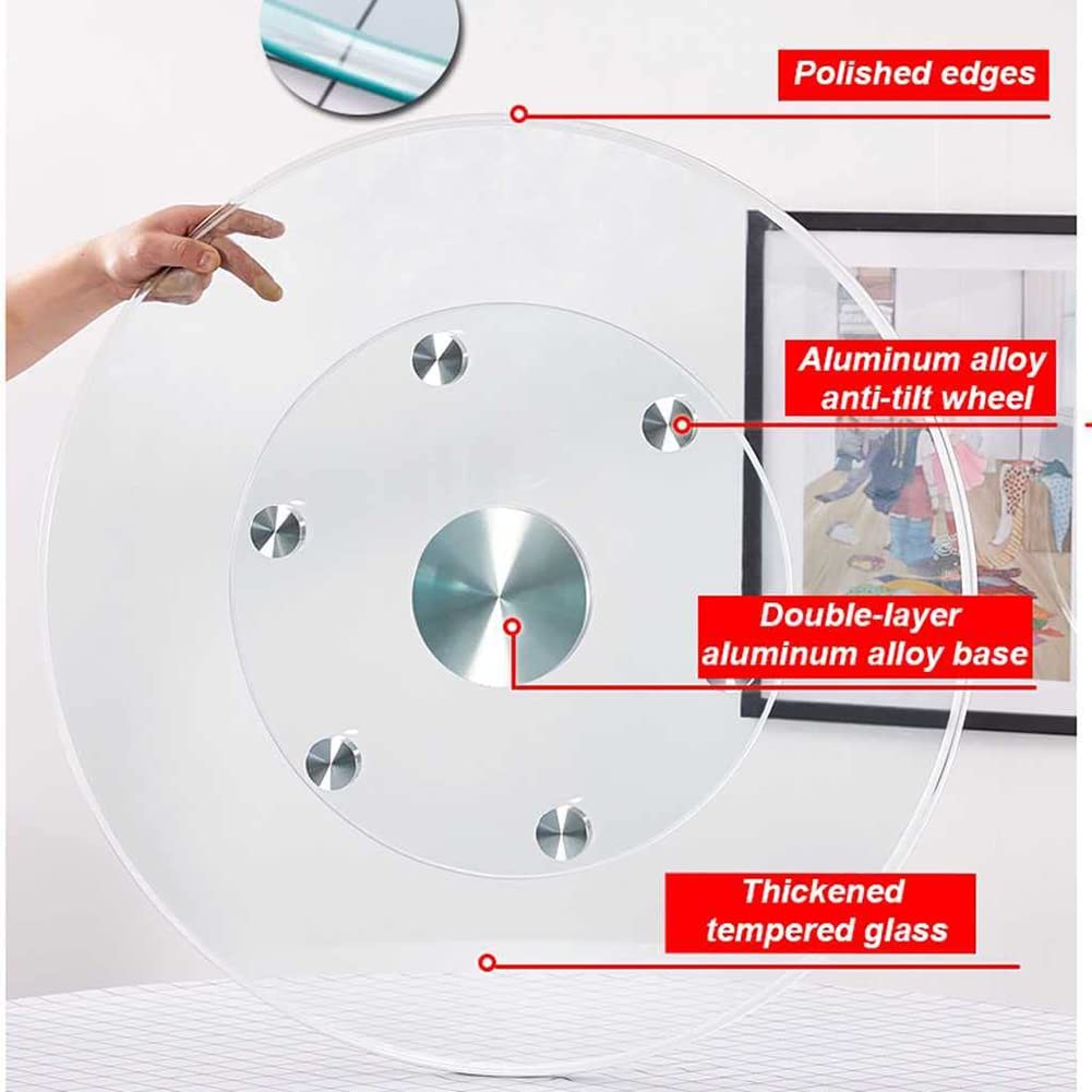 23" Glass Lazy Susan Turntable for Dining Table with Swivel Assist System Round Tabletop Rotating Tray Centerpiece Large Serving Plate Silent & Smooth Spin (23-in)