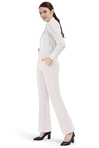 Bamans Dress Pants 30"/32"/34" for Women Bootcut Stretch Work Pants Belt-Loop Bootleg Yoga Pants with Pockets(Beige,Medium,A32 Inseam)