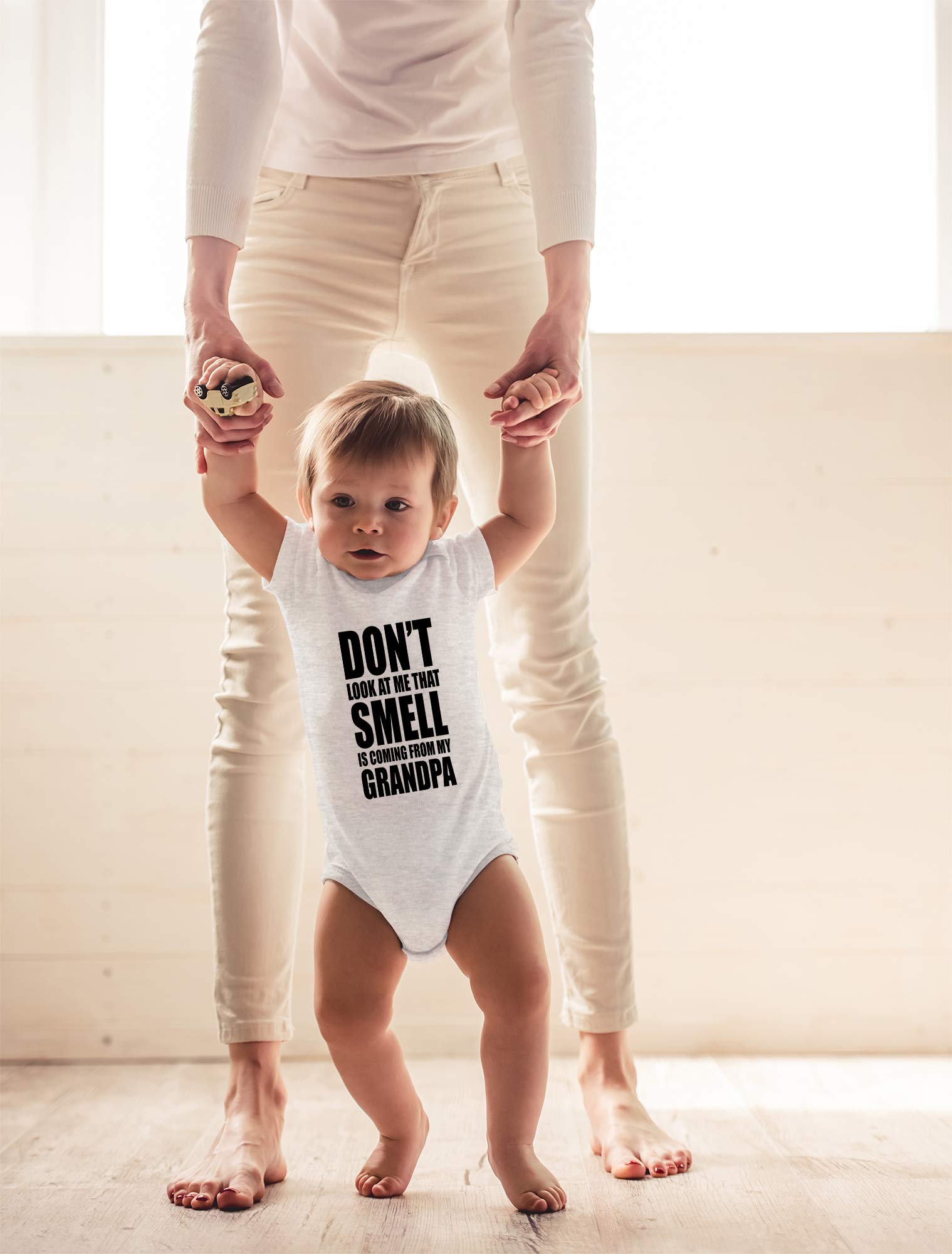 CBTwear Don't Look At Me, That Smell Is Coming From My Grandpa Baby Bodysuit - Newborn Unisex Clothes (6 Months, Heather Grey)