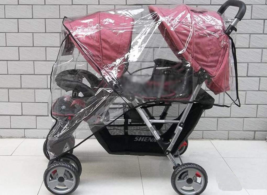 Universal Stroller Raincovers for Twins Baby Stroller Pushchair Waterproof Buggy Pram Raincoat Wind Dust Rain Covers PVC Double Carrycots Weather Shield Protector (Tandem Twin Buggy Rain Cover)