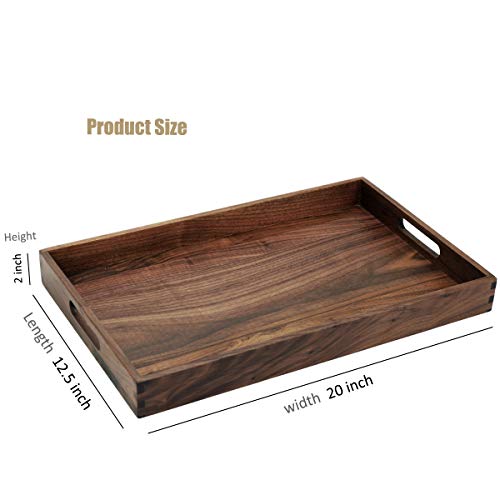 MAGIGO 20 x 12.5 Inches Medium Rectangle Black Walnut Wood Ottoman Tray with Handles, Serve Tea, Coffee or Breakfast in Bed, Classic Wooden Decorative Serving Tray