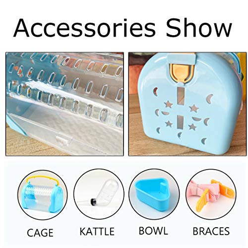Hamster Cage Travel Carrier Portable Cage with Water Bottle Outgoing Cage and Adjustable Strap Pet Cage for Small Pet Hedgehog Sugar Glider Squirrel Mice.