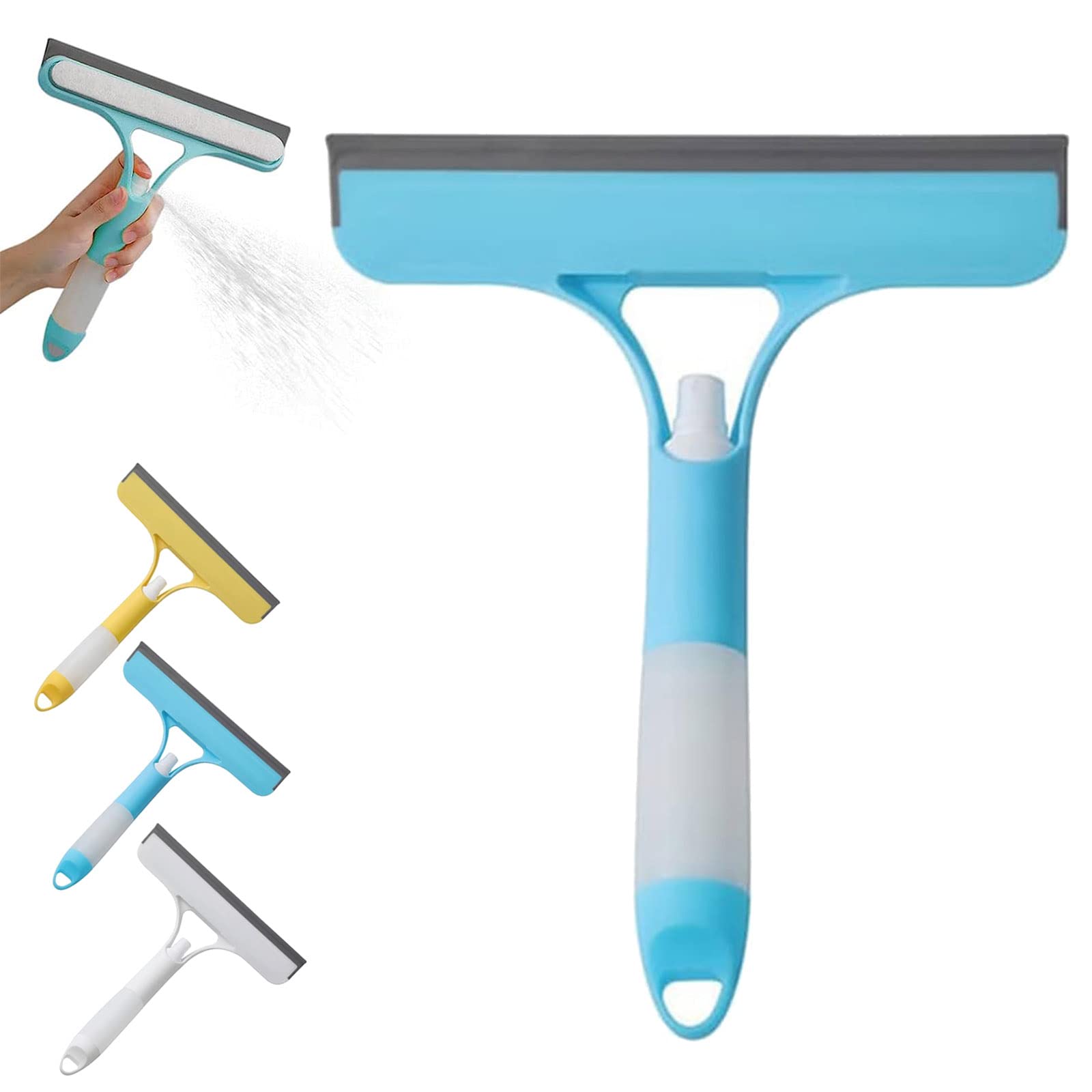 3 in 1 Window Cleaning Tool for Car Indoor Outdoor High Windows, Multi-Purpose Silicon Squeegee Window Cleaner with Water Spray, Shower Squeegee for Glass Doors (Blue)
