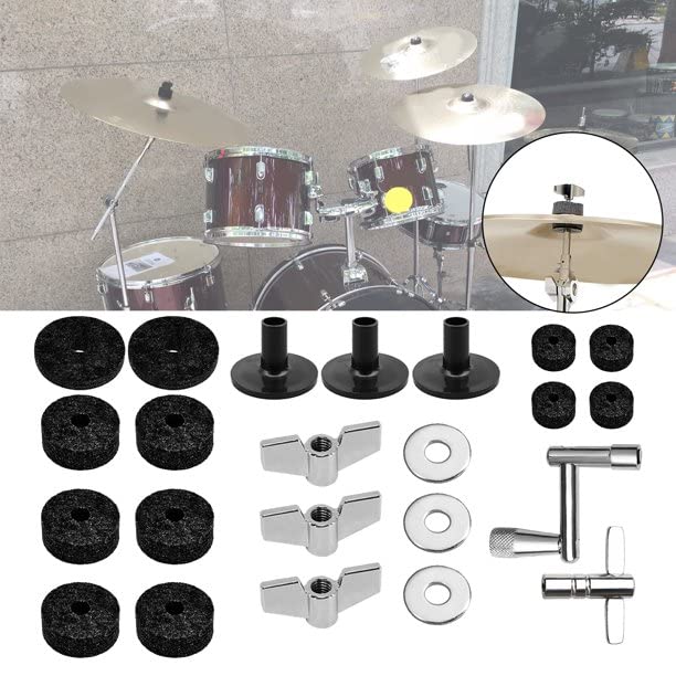 23PCS Cymbal Replacement Accessories, Cymbal Stand Felts, Drum Cymbal Felt Pads Include Wing Nuts, Felt Cymbal Sleeves with Base Wing Nuts, Washer, Sleeves and Base Wing Nuts Replacement (Black)