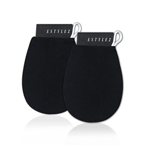 ESTYLEZ Exfoliating Gloves, 2 pcs- Body Exfoliator Mitt (Black) for Dead Skin Remover, Deep Cleaning Shower Gloves - Effective for Spray Tan Removal or Keratosis Pilaris for Men and Women