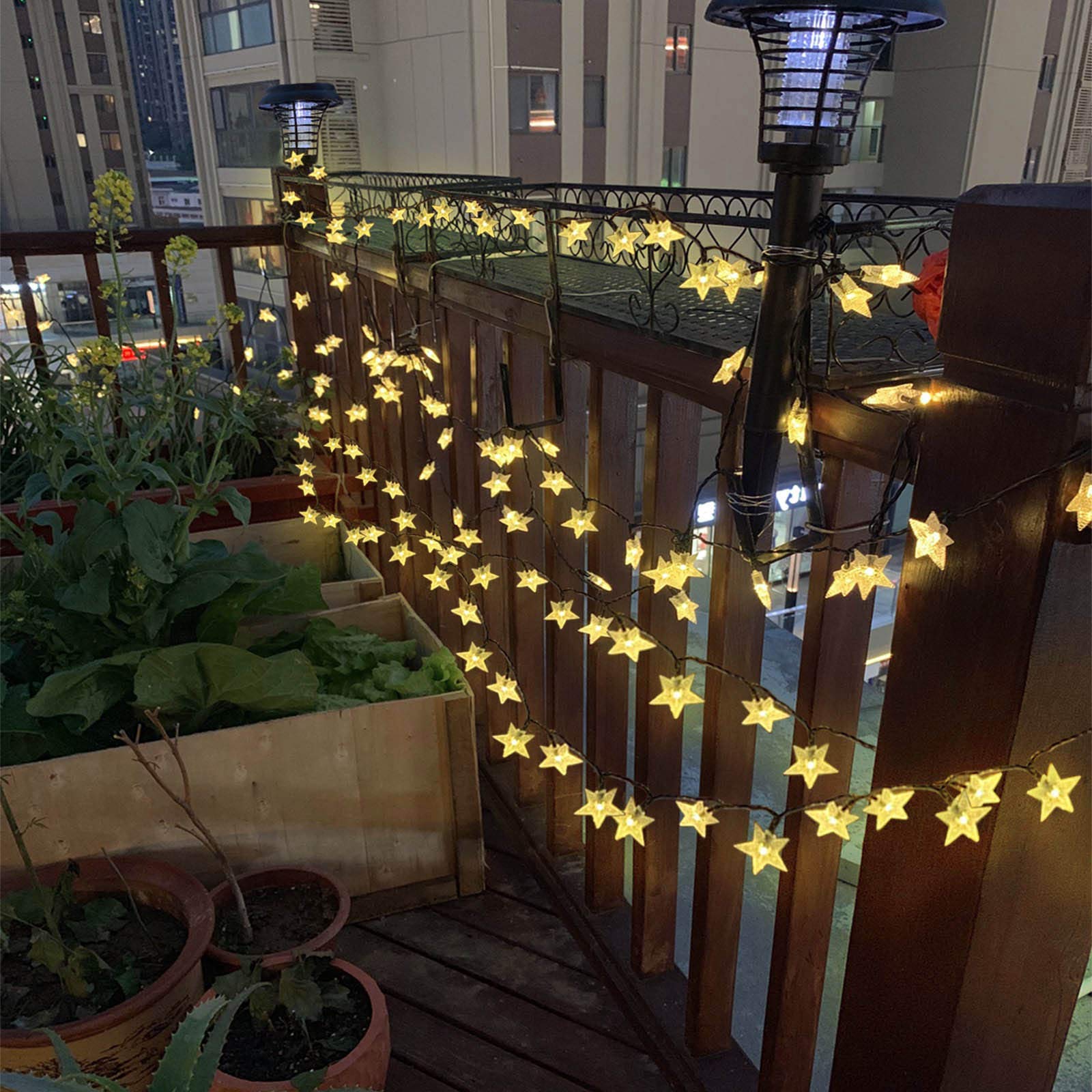 Abkshine 50ft 120 LED Solar Star Fairy Lights, Outdoor Decorative Solar String Lights, Waterproof Ambiance Lighting for Patio Deck,Camper,Gazebo,Girls Themed Room,Garden,Porch,Bush Decor,Warm White