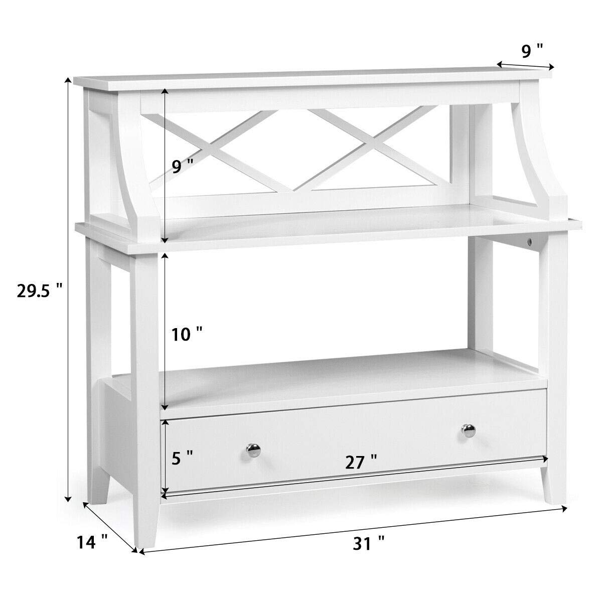 3-Tier Multipurpose Rack Storage Rack End Table Side Table with Slide Drawer Furniture Home for Living Room, Bedroom, Office, White