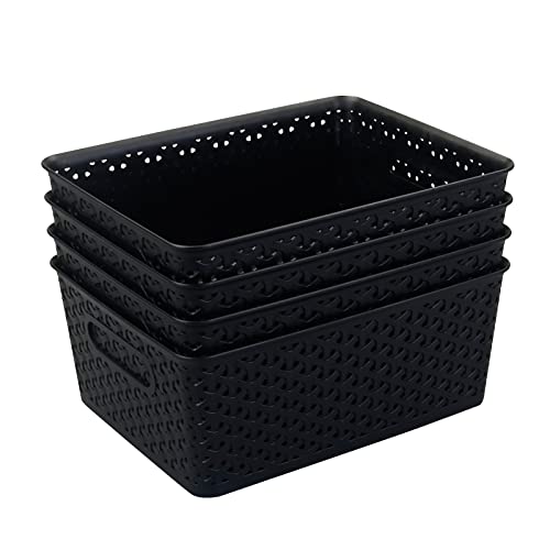 Pekky Black Plastic Storage Basket, Kitchen Organizer, 11.6" x9.1" x4.7", Set of 4