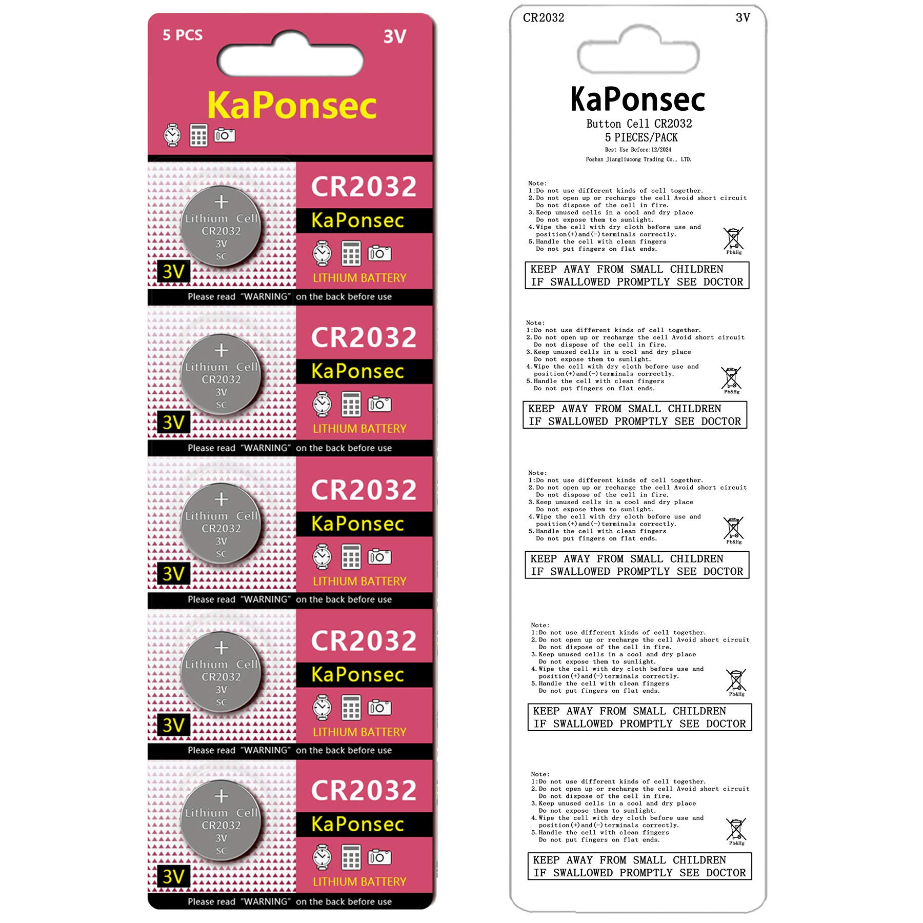 KaPonsec 100Packs CR2032 3V Lithium Batteries
