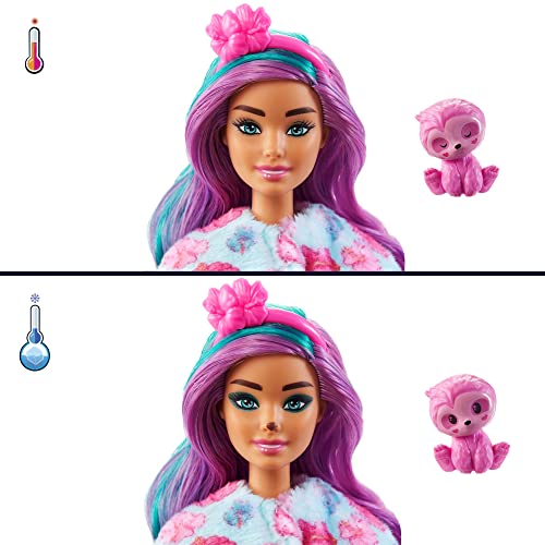 Barbie Cutie Reveal Doll, Fantasy Series Sloth Plush Costume, 10 Surprises Including Mini Pet & Color Change
