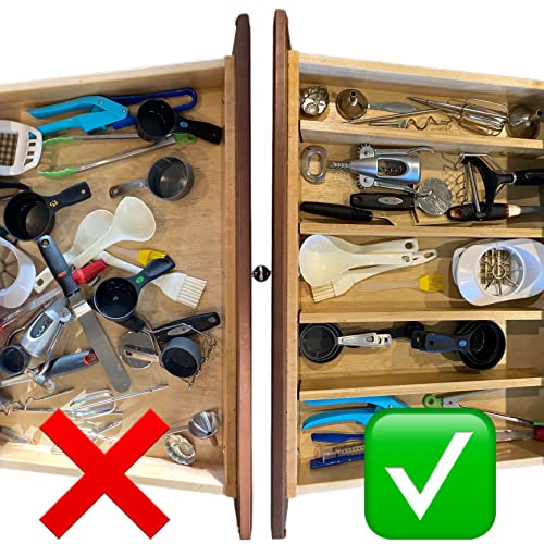 Bamboo Drawer Dividers Organizers 18 - 21.75 IN - Kitchen Drawer Organizer with Spring Loaded, Expandable Drawer Organization Separators for Kitchen, Dresser, Bedroom, Bathroom, and Office - Pack of 4