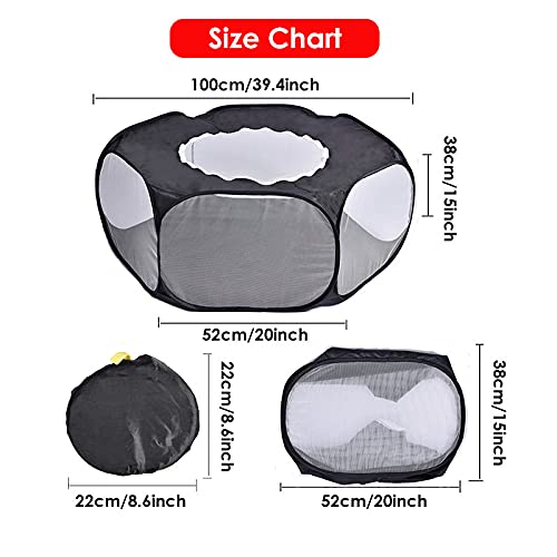 PIXRIY Small Animals Cage Tent, Pet Playpen with Top Opening Foldable Breathable Yark Fence for Guinea Pig, Rabbits, Hamster, Chinchillas and Hedgehogs (Black)