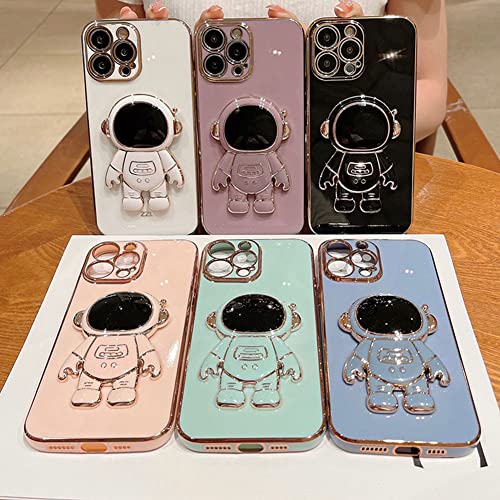 AIGOMARA 6D Plating Astronaut Hidden Stand Case Cover for iPhone 14 Pro Max Women Astronaut Folding Bracket Kickstand iPhone Case with Camera Protector Soft TPU Shockproof Bumper 6.7" 2022 Purple