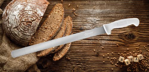 Bleteleh Extra-Long 15-Inch Blade Slicing Knife Serrated Edge, White Handle