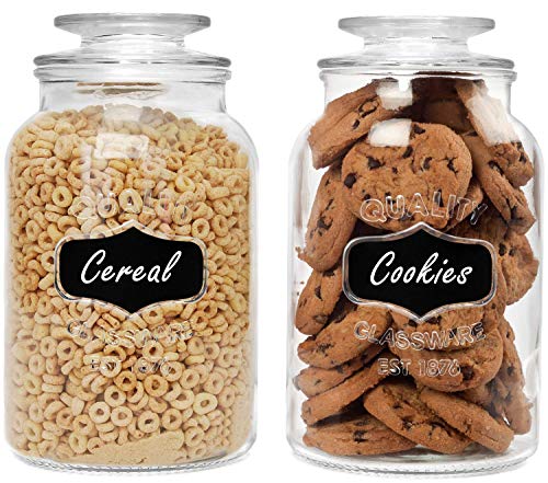 estilo Round Glass Canister Jars With Airtight Lids Ideal for Cookies, Candies, Cereal, Includes Chalkboard Labels And Chalk-1/2 Gallon (Set of 2), Clear