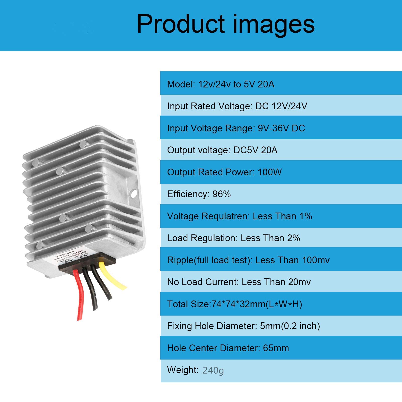 DC Voltage Regulator Buck Converter DC 12V 24V Step-Down to 5V 20A 100W Reducer stabilized Power Supply Converter Waterproof Module Transformer