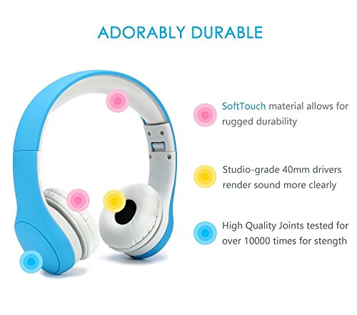 Anble Kids Headphones with Microphone Volume Limited Foldable Wired Headsets for Children - Blue