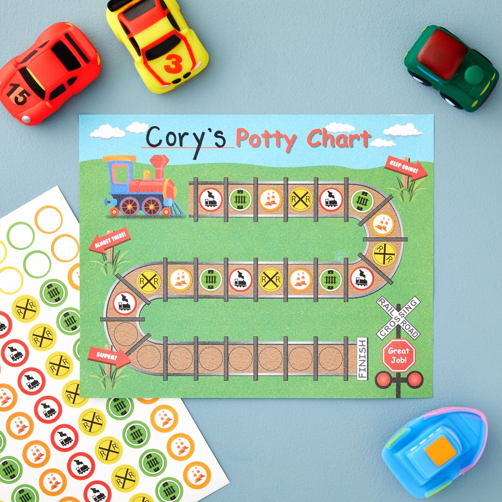 BLUE PANDA 50 Sheets Railroad Potty Training Chart for Toddlers Boys & Girls with 800 Train Stickers (10.3x8.3 in) - Potty Sticker Chart