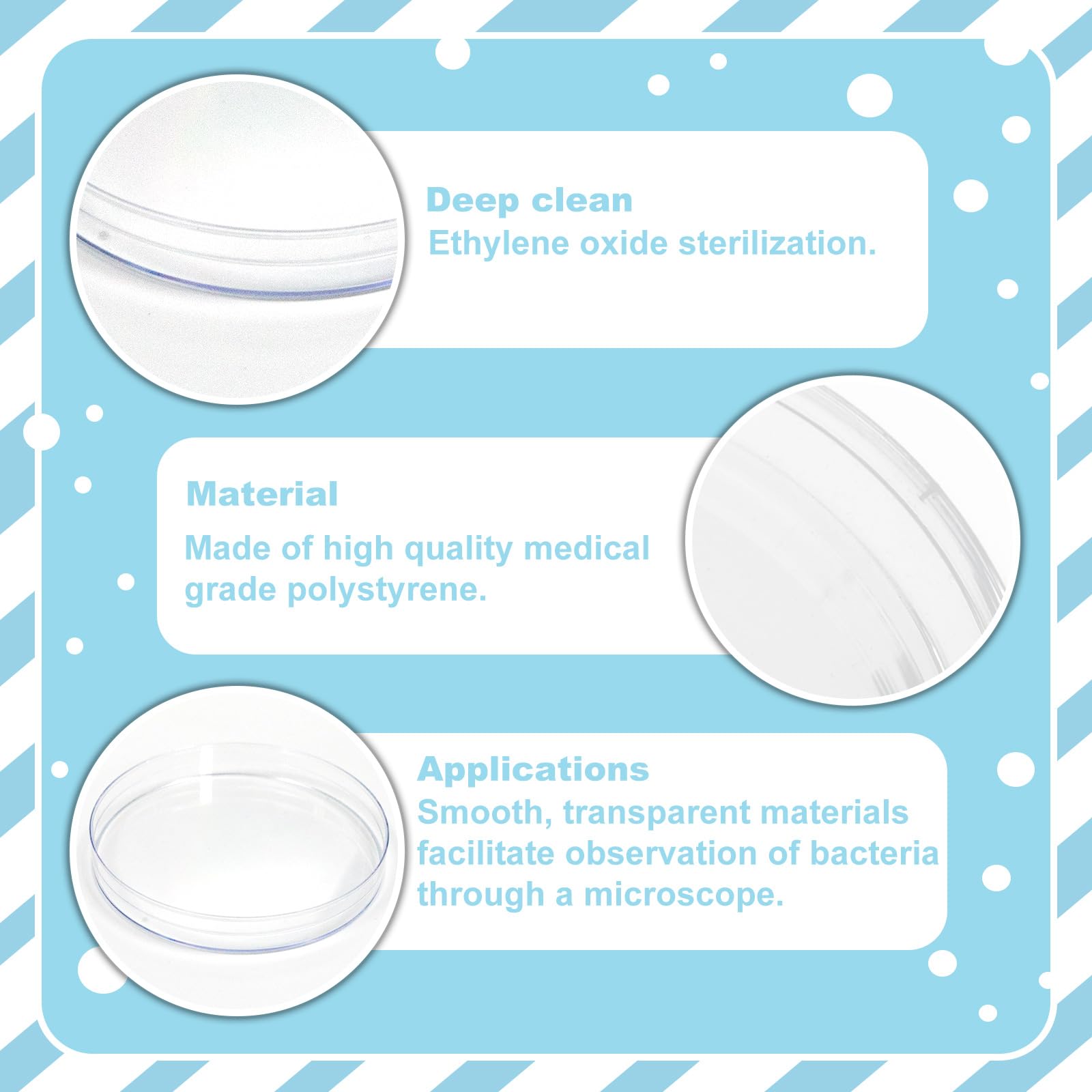 CryoKing 500 Pack Petri Dish, 60×15mm Sterile Thick Petri Dishes with Lid, Clear Stackable Thick Plastic Culture Dishes for Lab Experiment, School Science Project, Myclogy, Biology