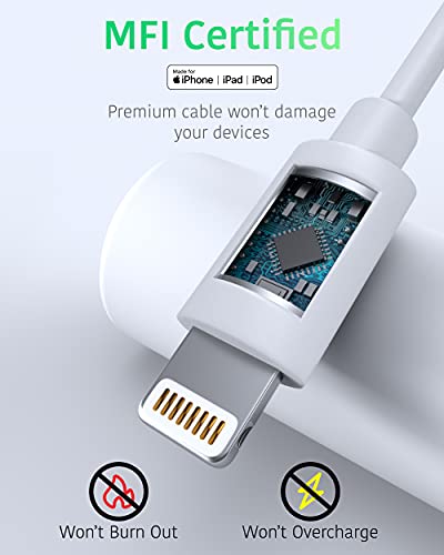 TALK WORKS Charger Lightning Cable Compatible w/iPhone 13/Pro/Pro Max, 14/Plus/Pro/Pro Max, 12, 11 Pro/Max/Mini, XR, XS/Max, X, 8, 7, 6, 5, SE, iPad, AirPods, Watch - 12' Cord - MFI Certified (White)