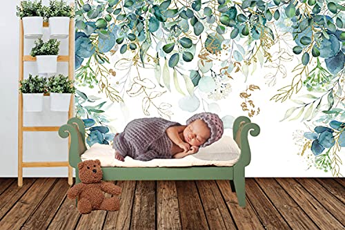 ABLIN 7x5ft Greenery Backdrop for Birthday Party Baby Shower Decorations for Boy Gold and Green Eucalyptus Leaves Gender Reveal Photo Background Photography Shoot Props