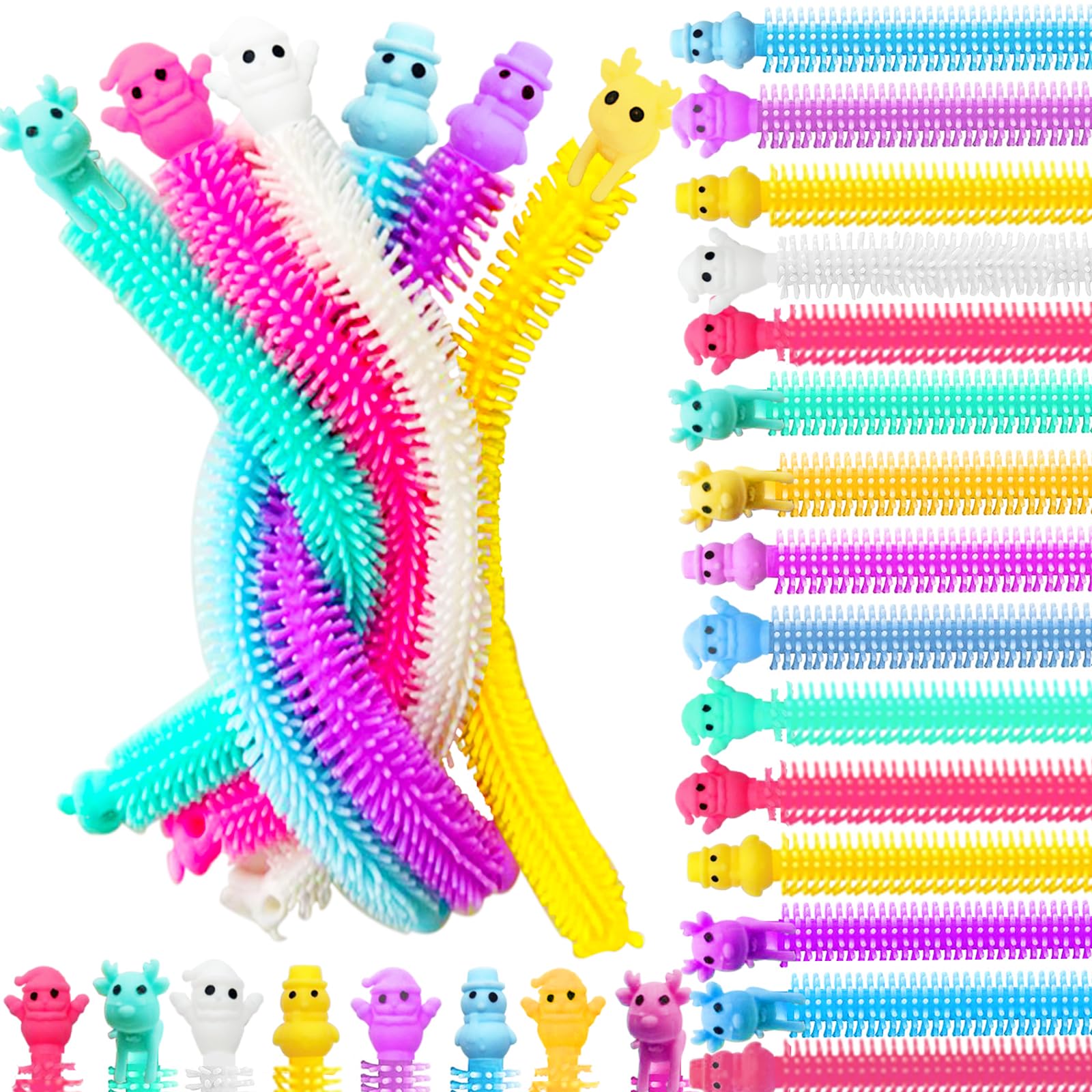 24 Pack Christmas Stretchy String Fidget Toys,Bulk Santa Claus Snowman Elk Sensory Fidget Toy for Kids Christmas Party Favor,Children Adults Stress Relief,School Reward Gifts