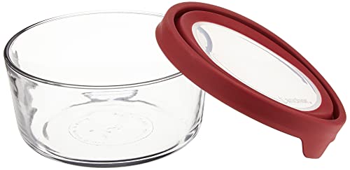 Anchor Hocking TrueSeal Glass Food Storage Container with Airtight Lid, Cherry, 7 Cup,Red