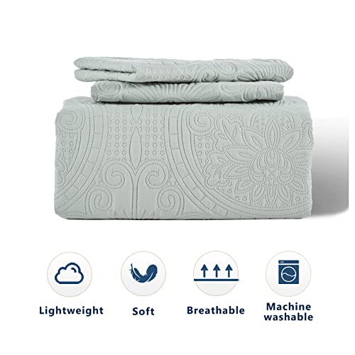 Anluoer Quilt Queen Size Bedding Set-Sage Green Embossed, Bedspreads-Lightweight Summer Soft Microfiber Bedspread, Bed Coverlet for All Seasons (1 Quilt, 2 Pillow Shams)