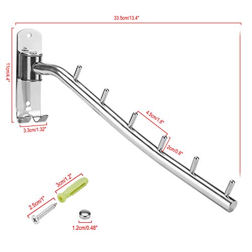 Folding Clothes Rack, 13.4β Stainless Steel Wall Mounted Clothes Hanger with 6 Hooks Heavy Duty Swing Clothes Holder Closet Storage Organizer Modern Durable Drying Rack Hook Polished Finish ( 2 Pack )
