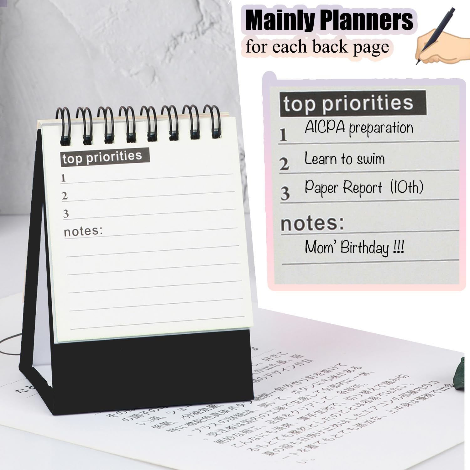 2024 Mini Desk Calendar Small Desk Calendar, 17 Months Runs from August 2023 to December 2024, 3x4.2 Inch Standing Flip Monthly Pages, 250gsm High Thickness Paper (Black)